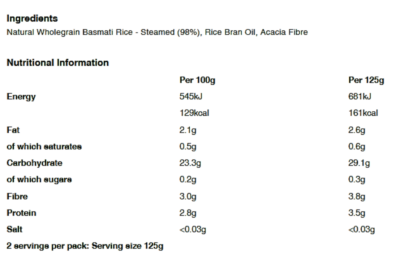 Tilda - Wholegrain Basmati Rice - No Added Salt - Vegan - 250g - Best ...